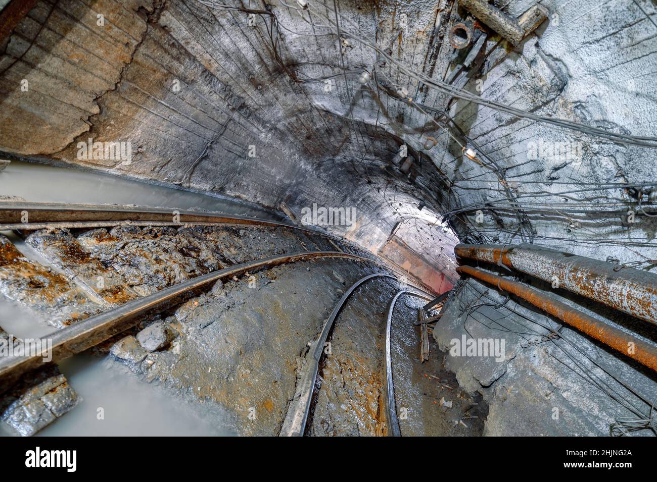 Underground mine. Underground railway for transporting ore. Mine ...