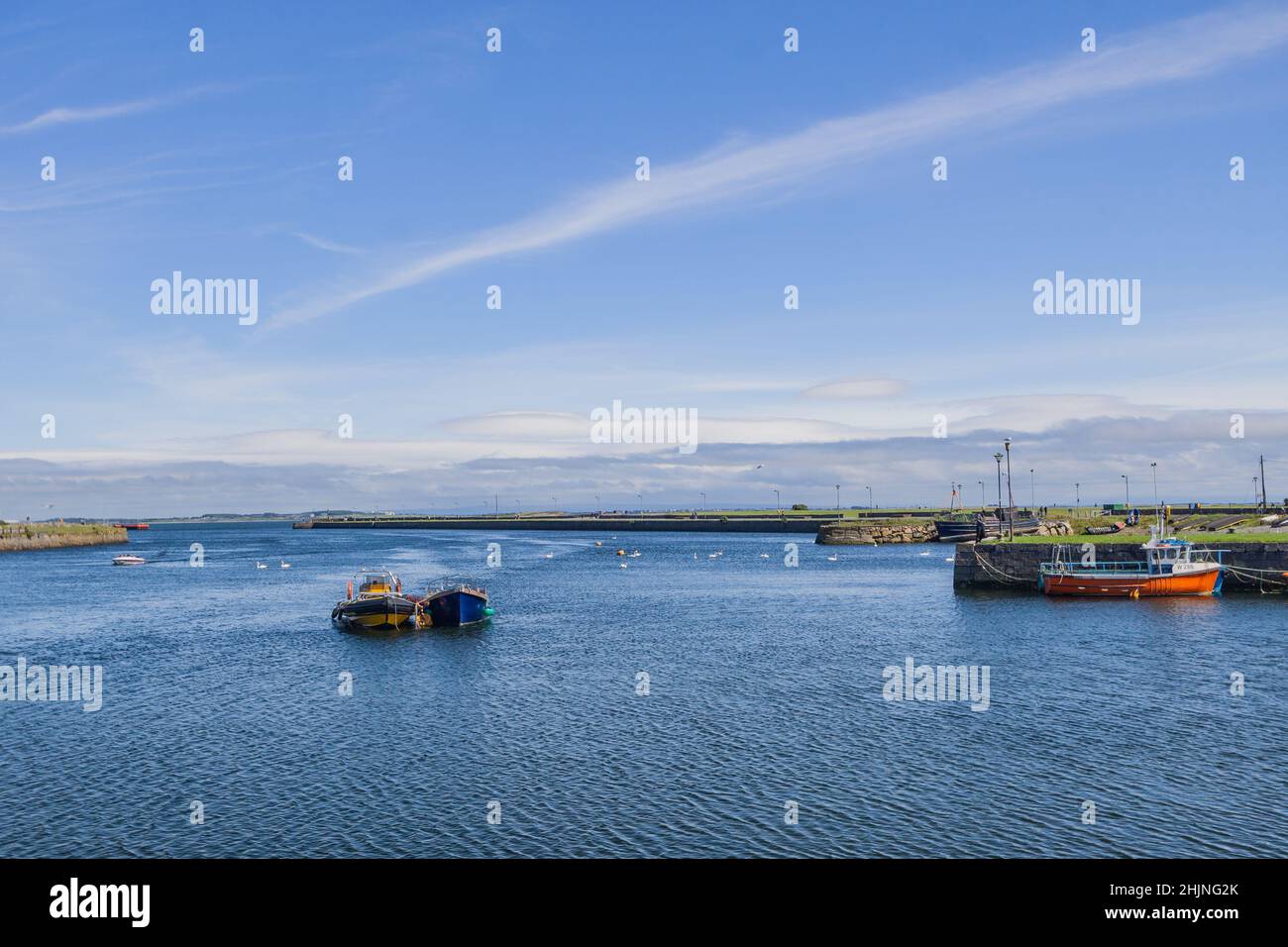 Galway seaport in sunny day, view on the old docks, boats and ships in ...