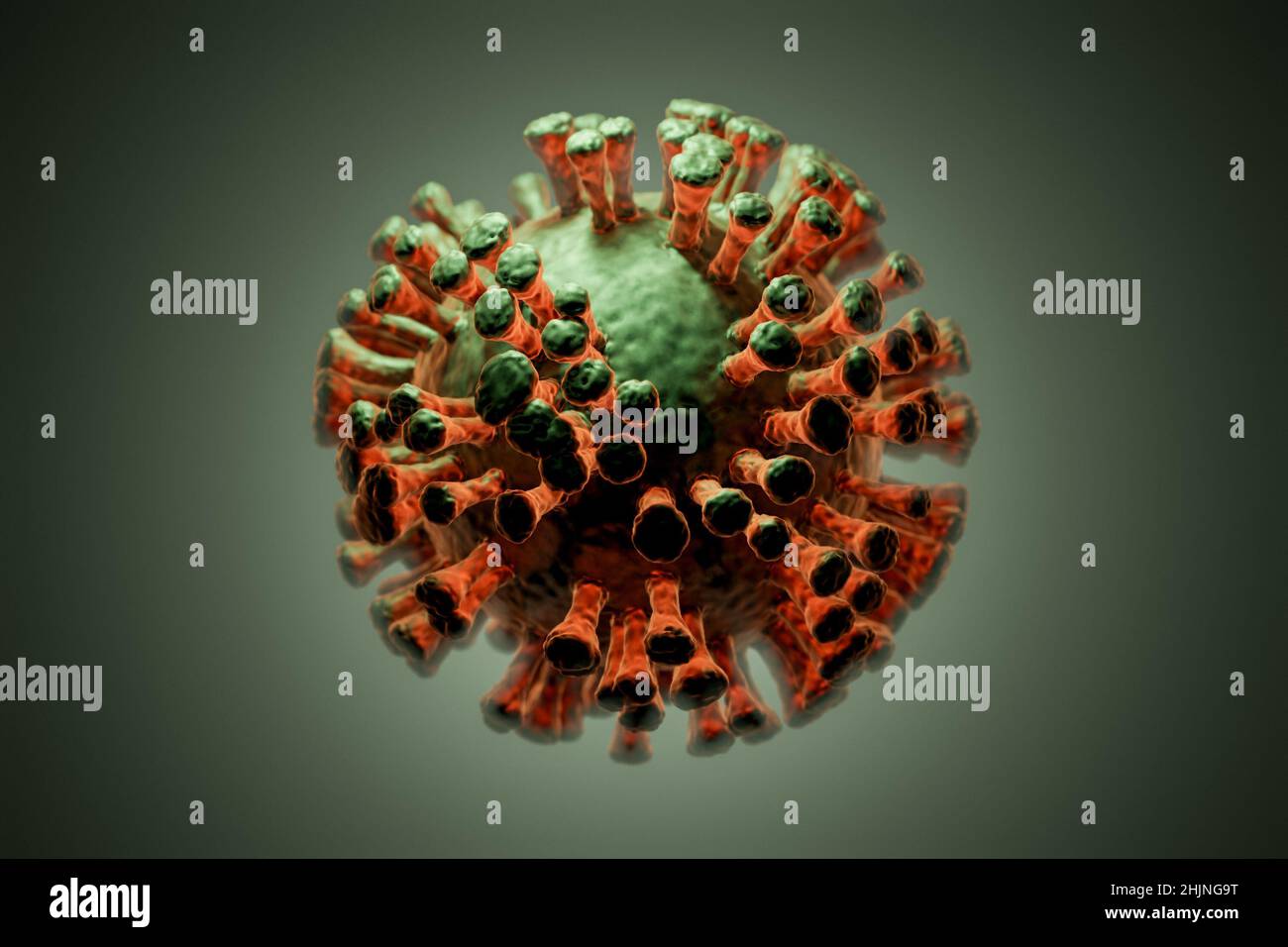 Illustration of a single virus cell, visualization of an infection ...