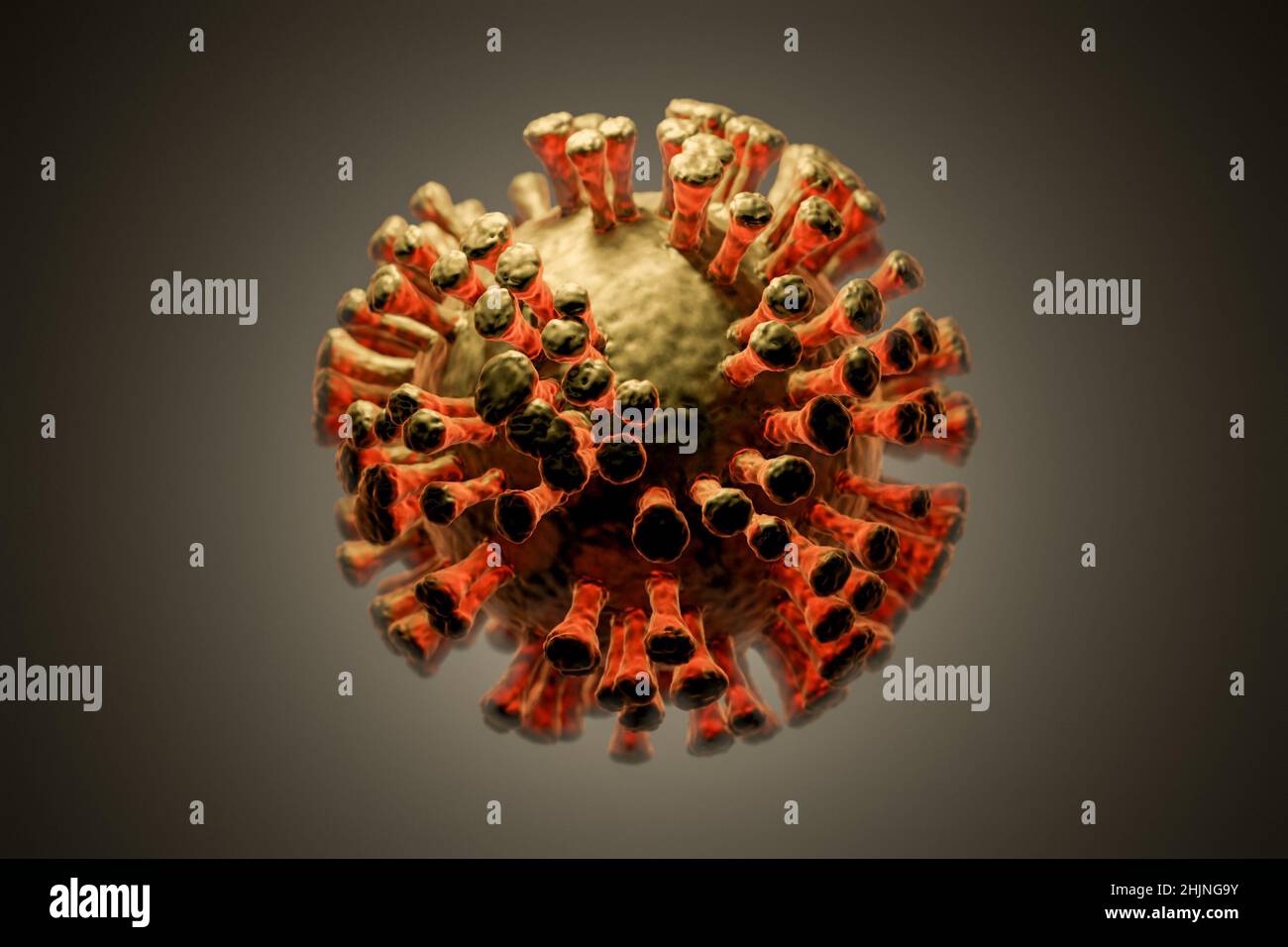 Illustration of a single virus cell, visualization of an infection ...