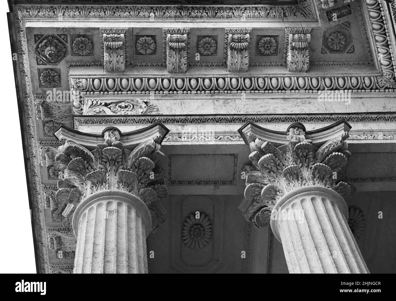 Fragment of the stone cornice of the colonnade of the Corinthian order ...