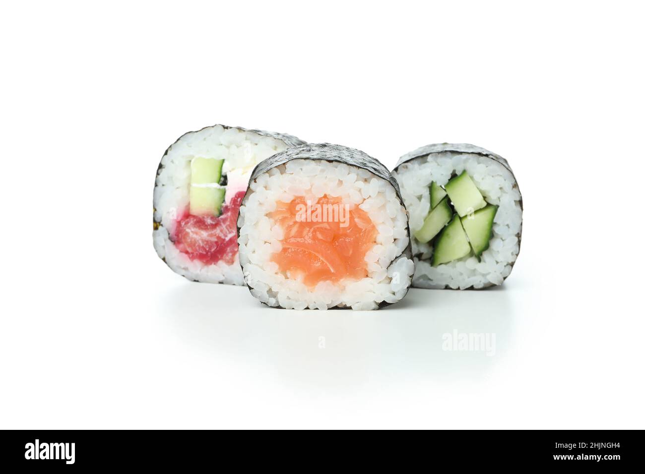 Three tasty maki isolated on white background Stock Photo - Alamy
