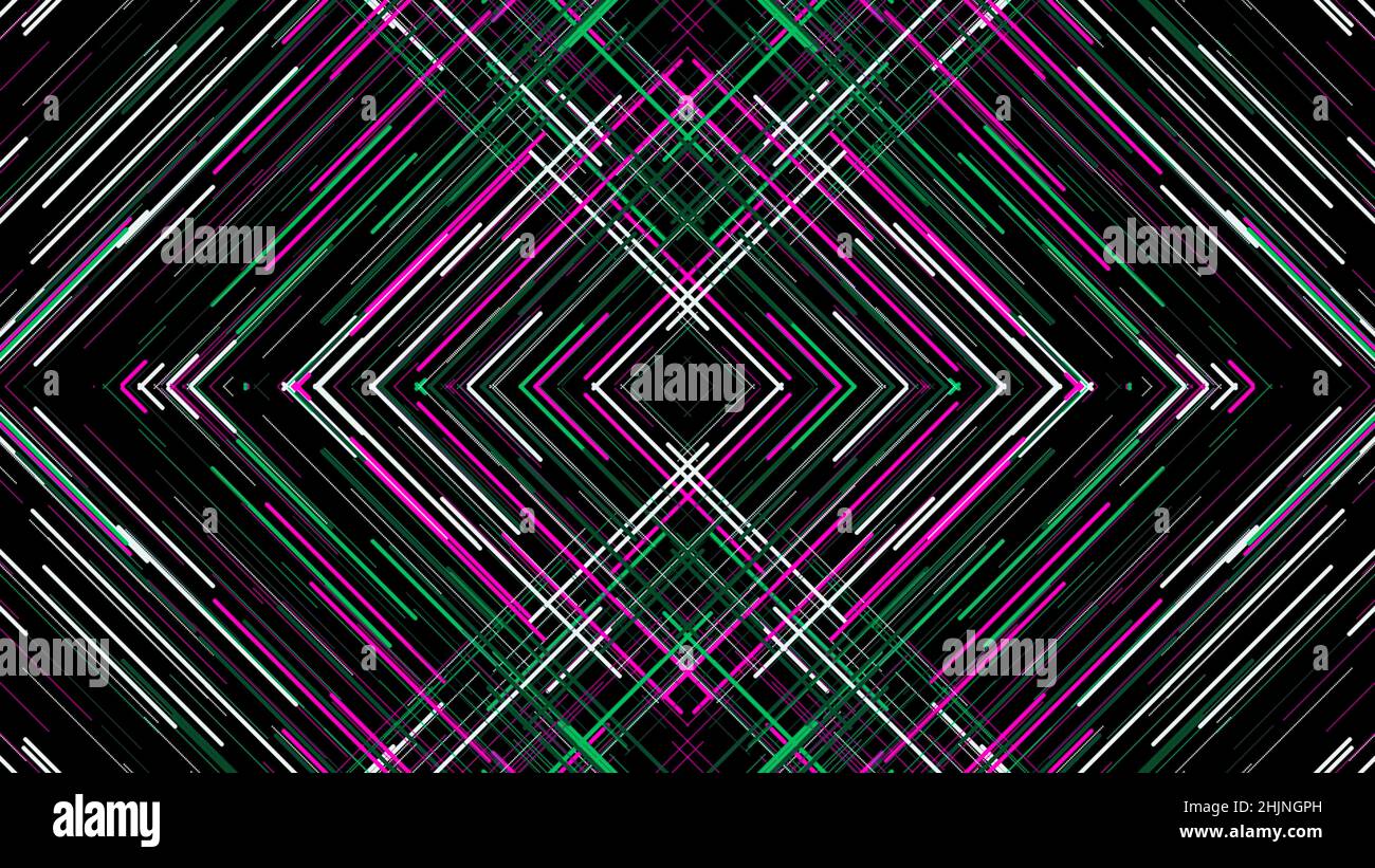 Pattern of lines with interference on black background. Animation. Triangular mirror pattern of ...
