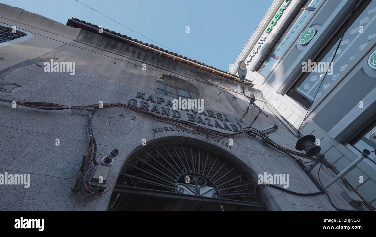 Entrance to market of Istanbul. Action. Arch with name of ancient ...