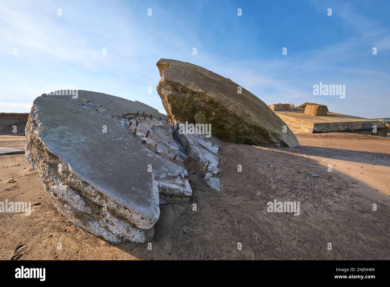 Remains of a massive WW2 concrete coastal defence installation on the ...