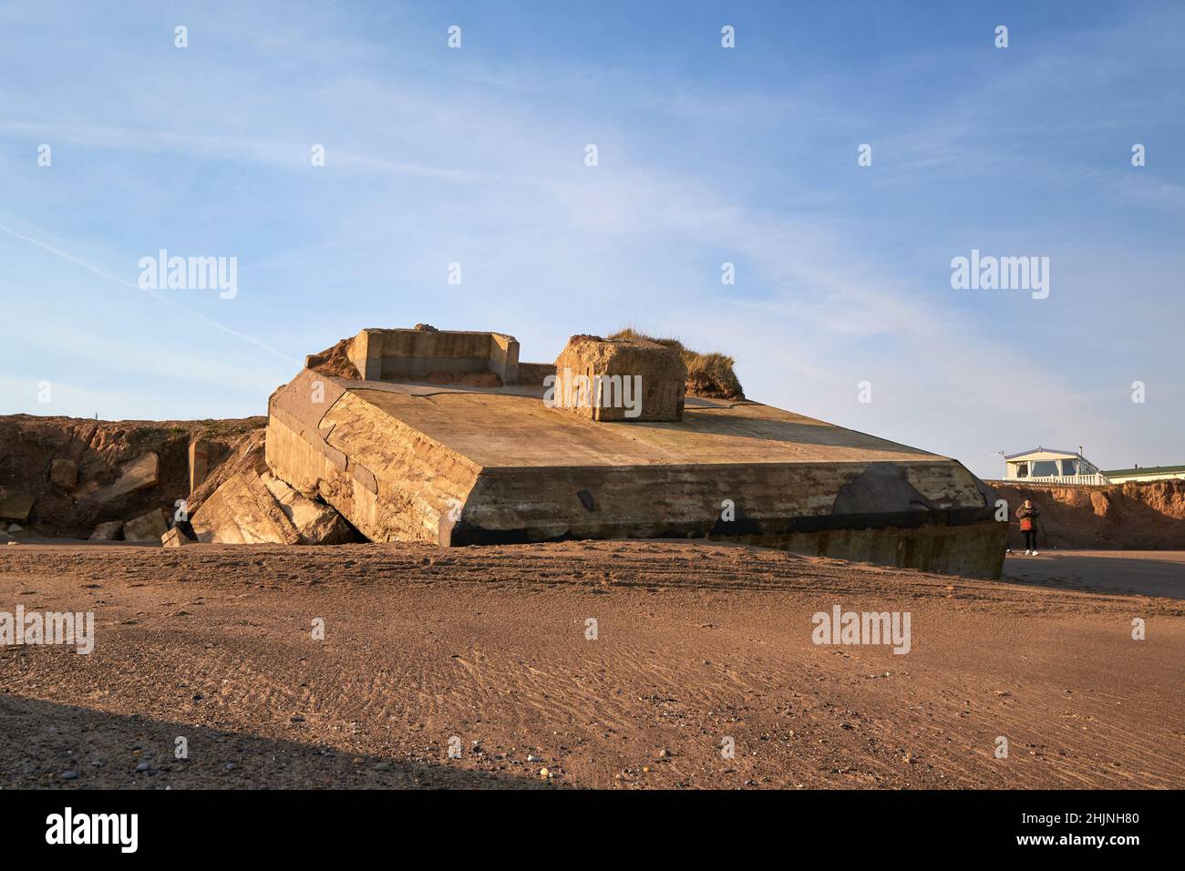 Remains of a massive WW2 concrete coastal defence installation on the ...