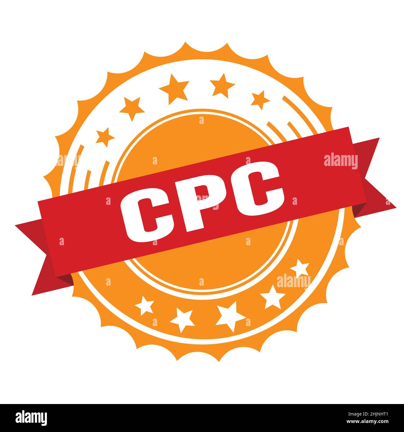 CPC text on red orange ribbon badge stamp Stock Photo - Alamy