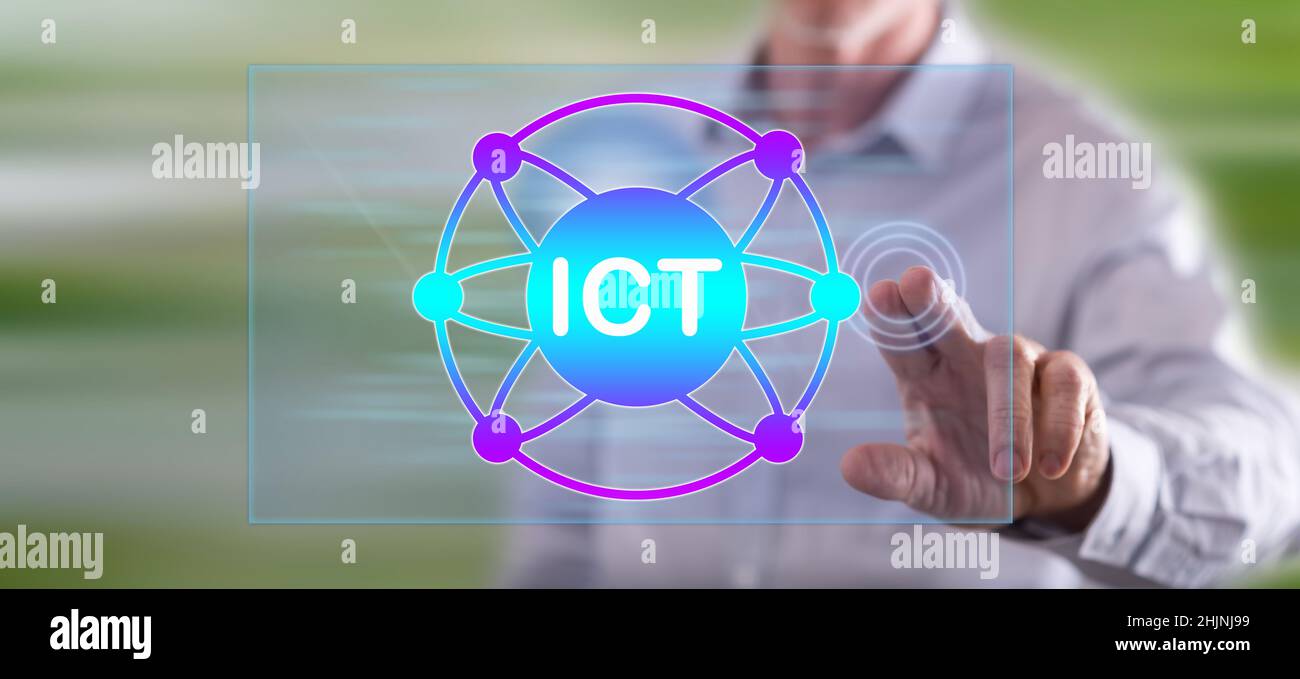 Man touching an ict concept on a touch screen with his finger Stock ...