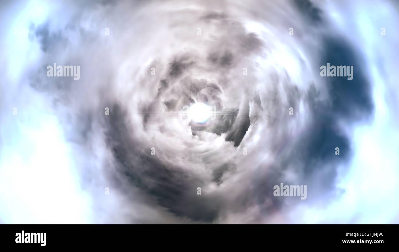 Tunnel from clouds background texture fairy-tale design. Abstract ...