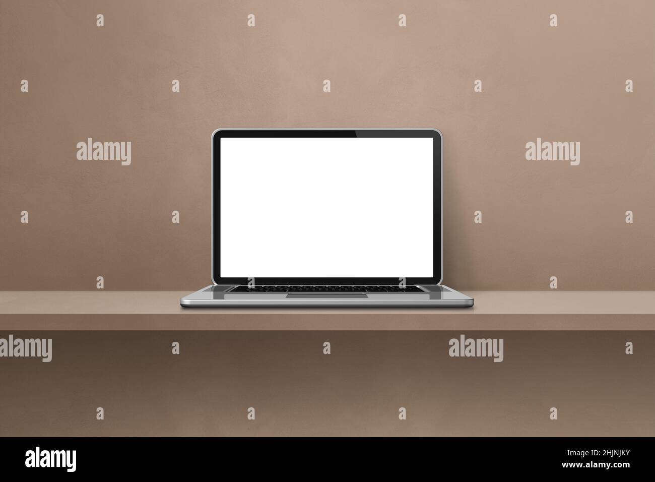 Laptop computer on brown shelf background. 3D Illustration Stock Photo ...
