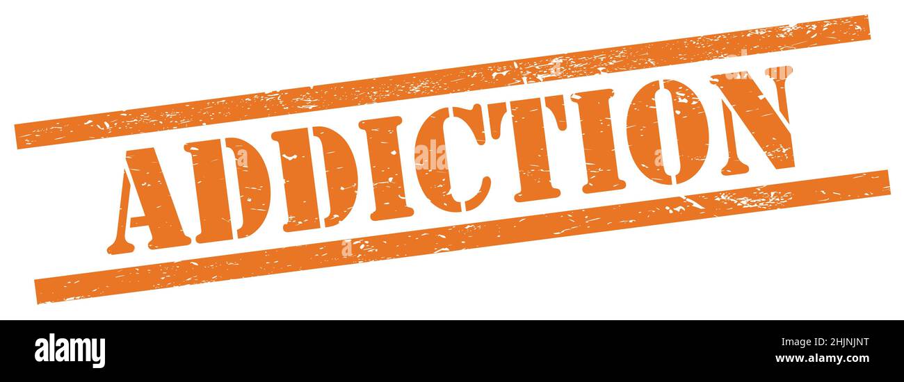 ADDICTION text on orange grungy rectangle vintage stamp Stock Photo - Alamy