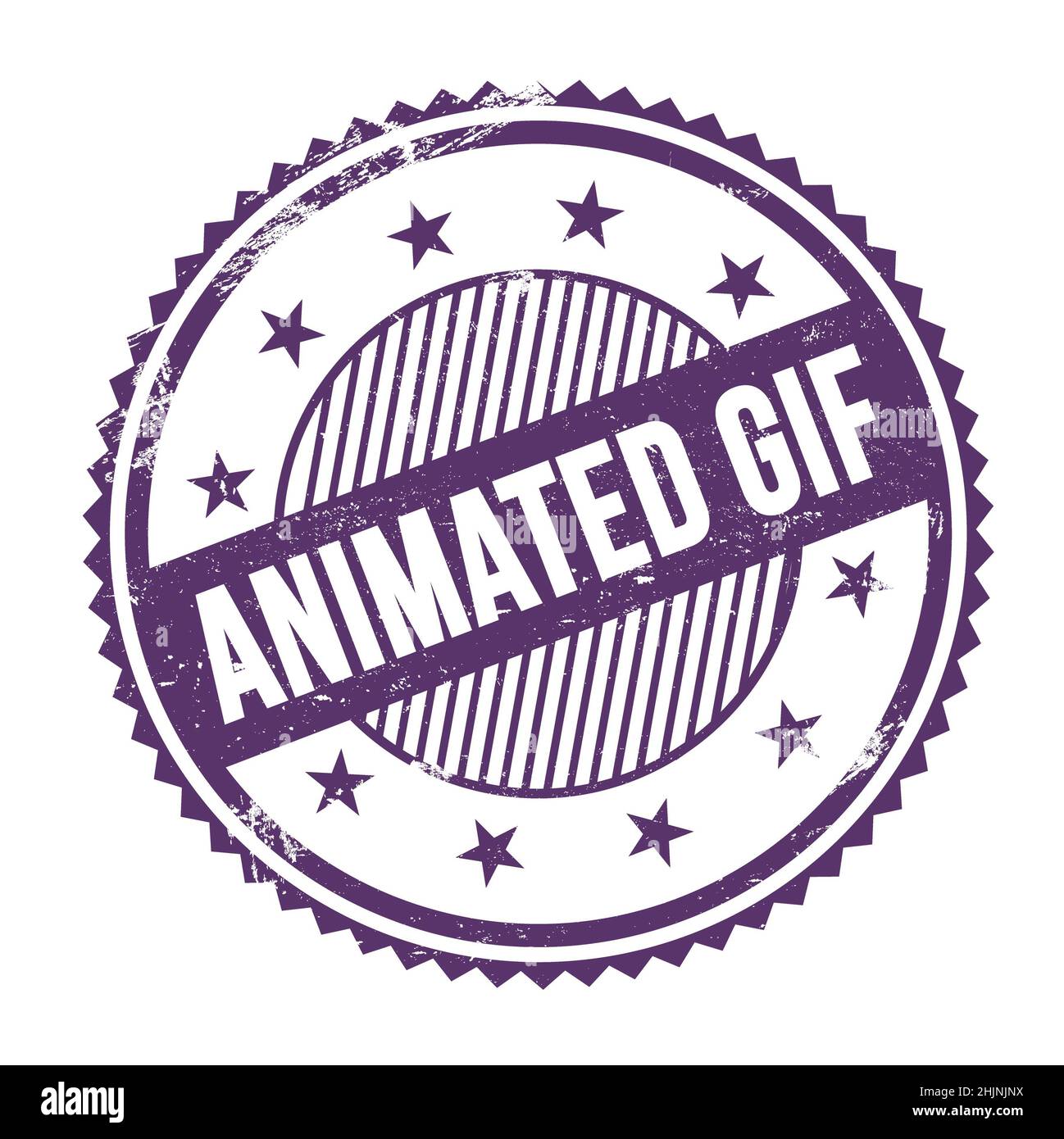 ANIMATED GIF, words written on violet round stamp Stock Photo - Alamy