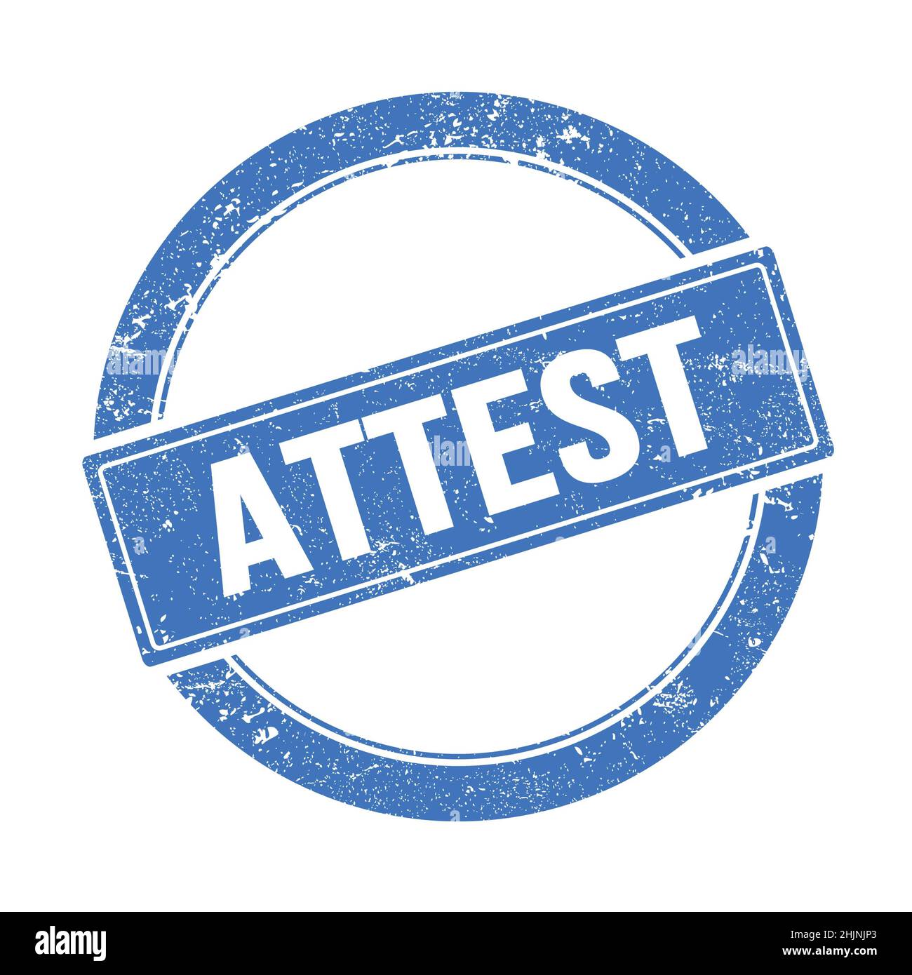 ATTEST text on blue grungy round vintage stamp Stock Photo - Alamy