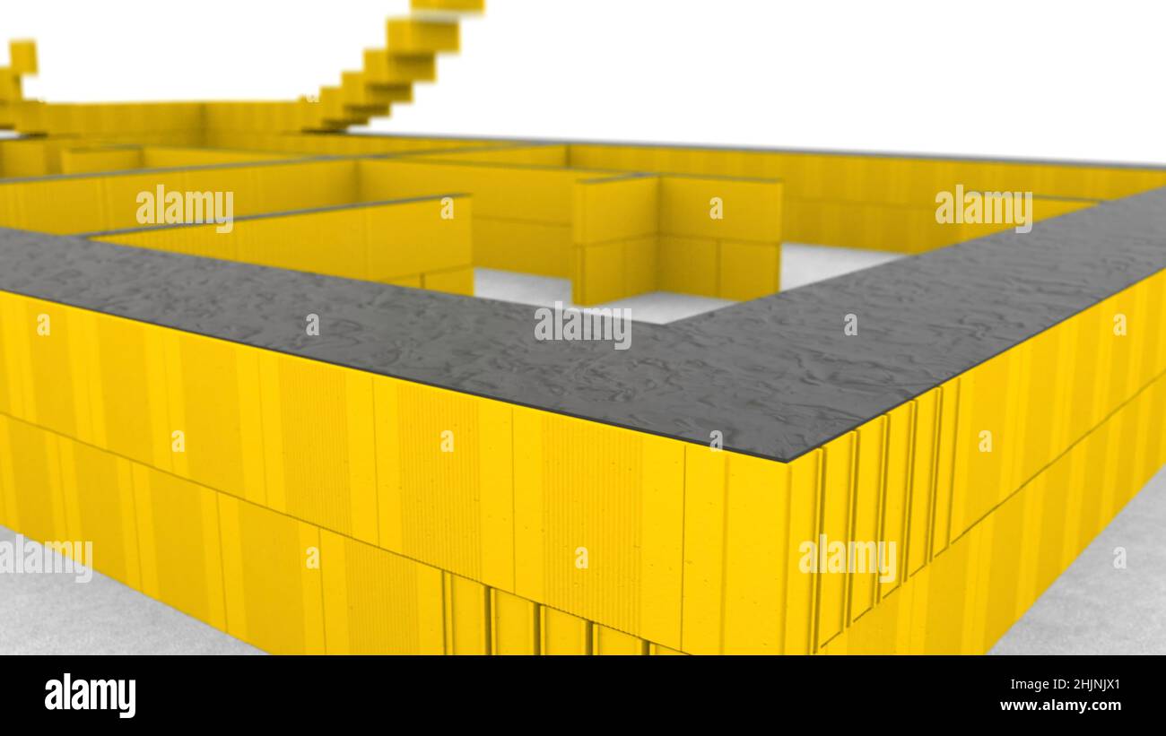 3D abstract animation of the house construction process from the ...