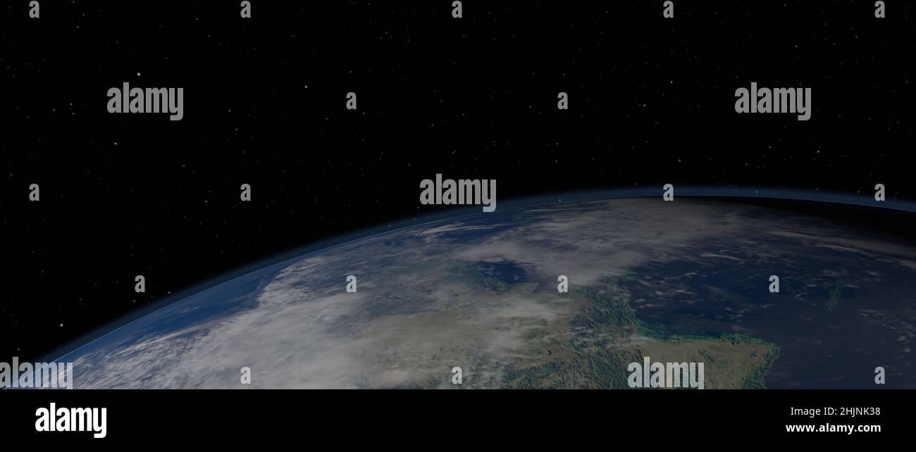 View of blue planet Earth in space with her atmosphere Europe continent ...