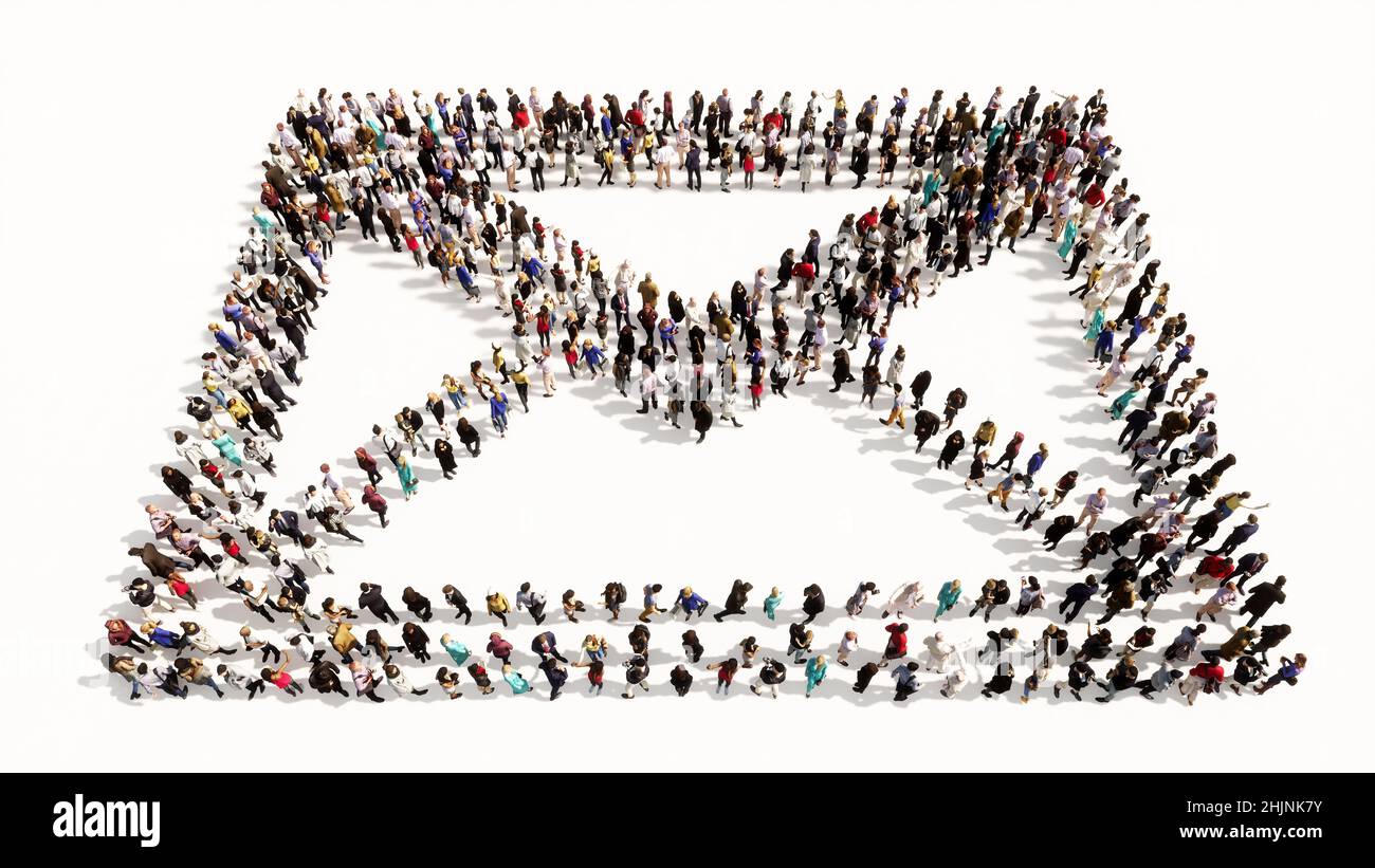 Concept conceptual large community of people forming the image of email ...