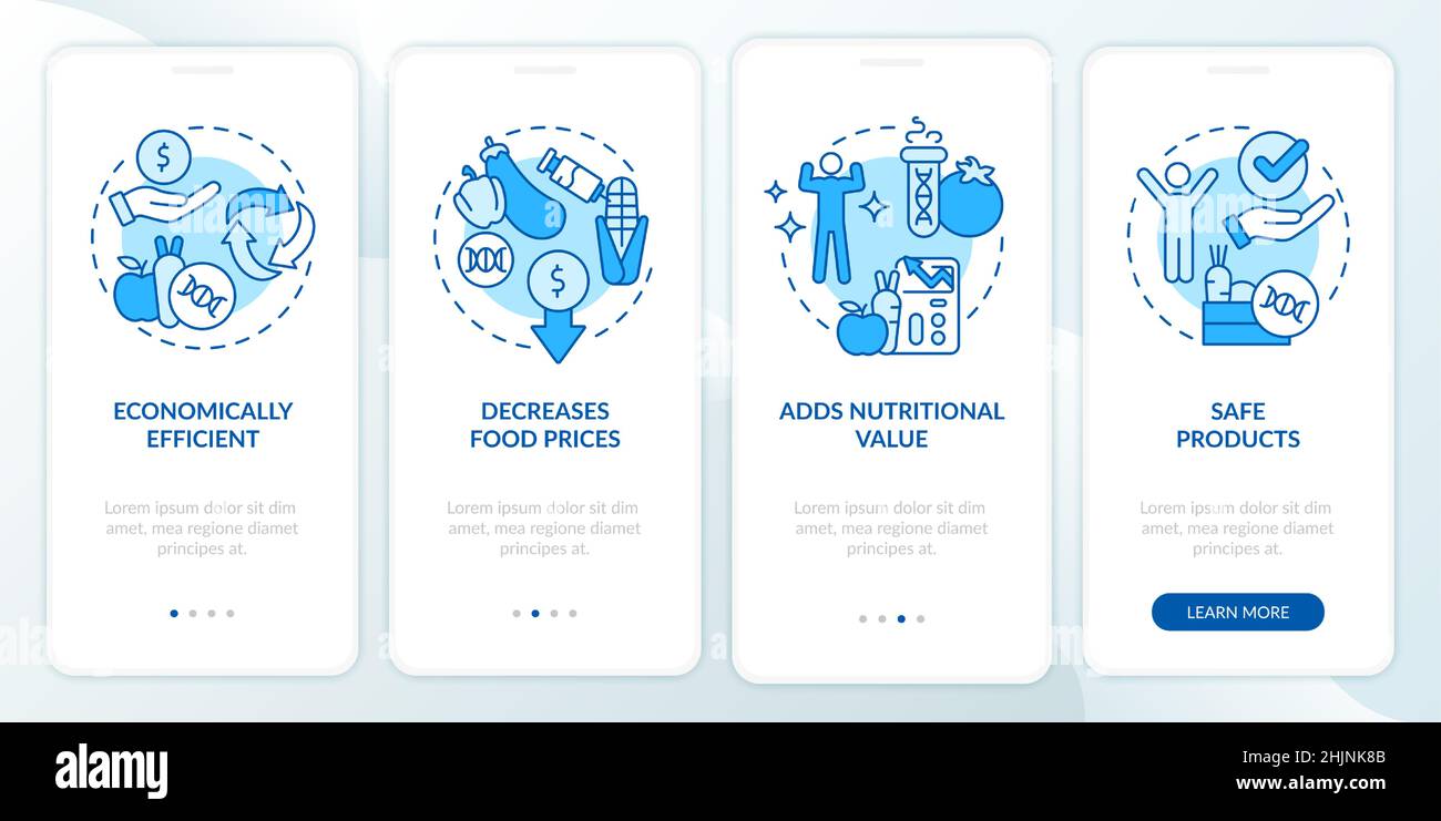 Advantages Of Gmo Blue Onboarding Mobile App Screen Stock Vector Image