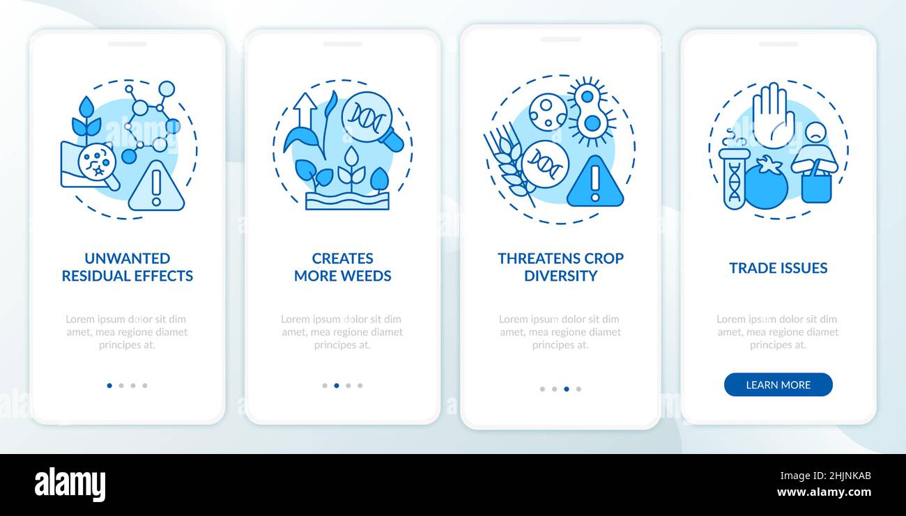 Disadvantages Of Gmo Blue Onboarding Mobile App Screen Stock Vector