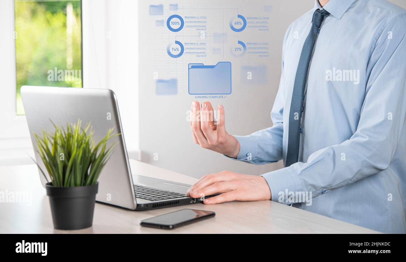 Business developer hand using board framework on virtual modern ...