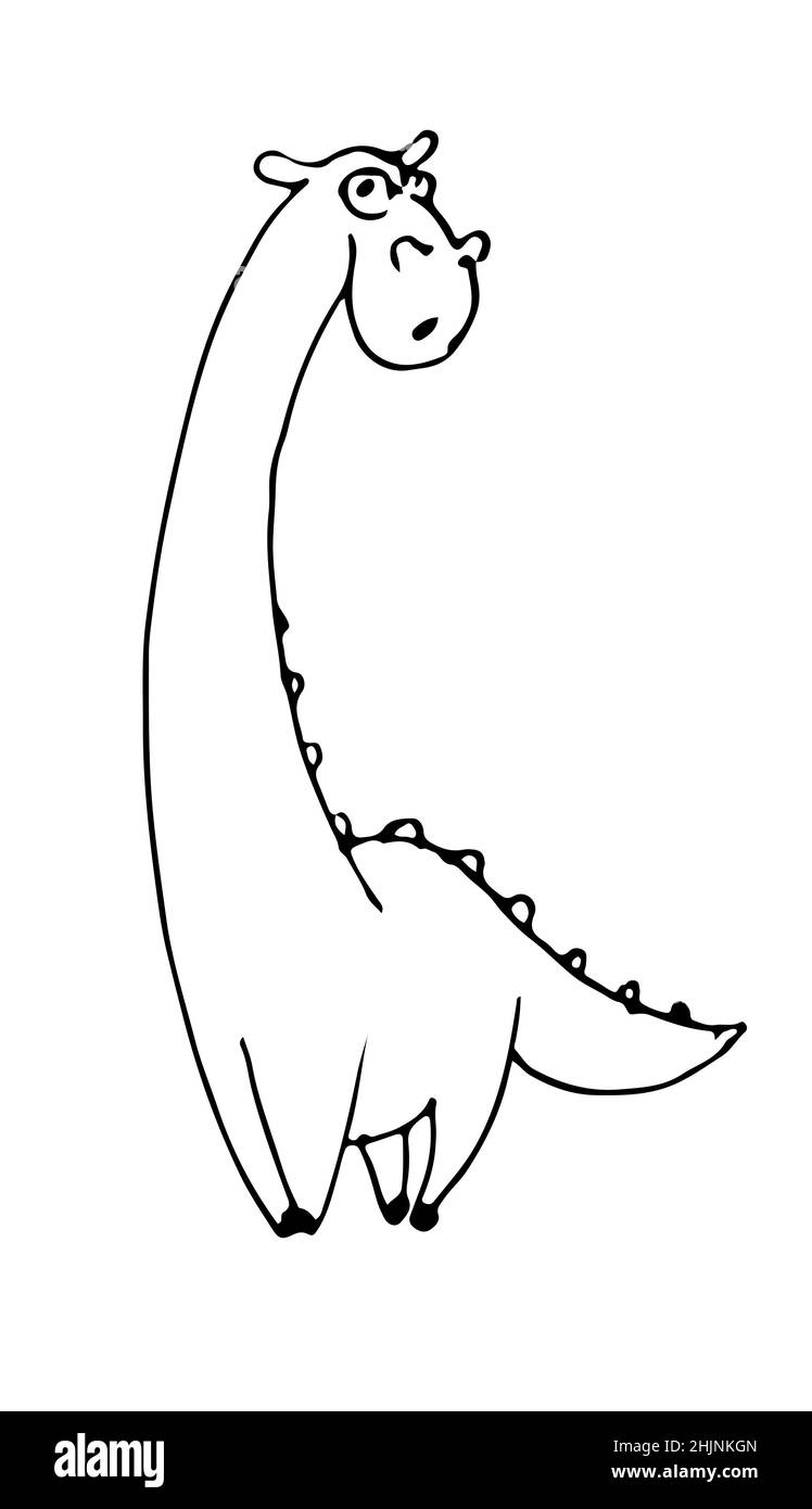 Dino funny. Cheerful wild animal. A comical character. Outline sketch ...