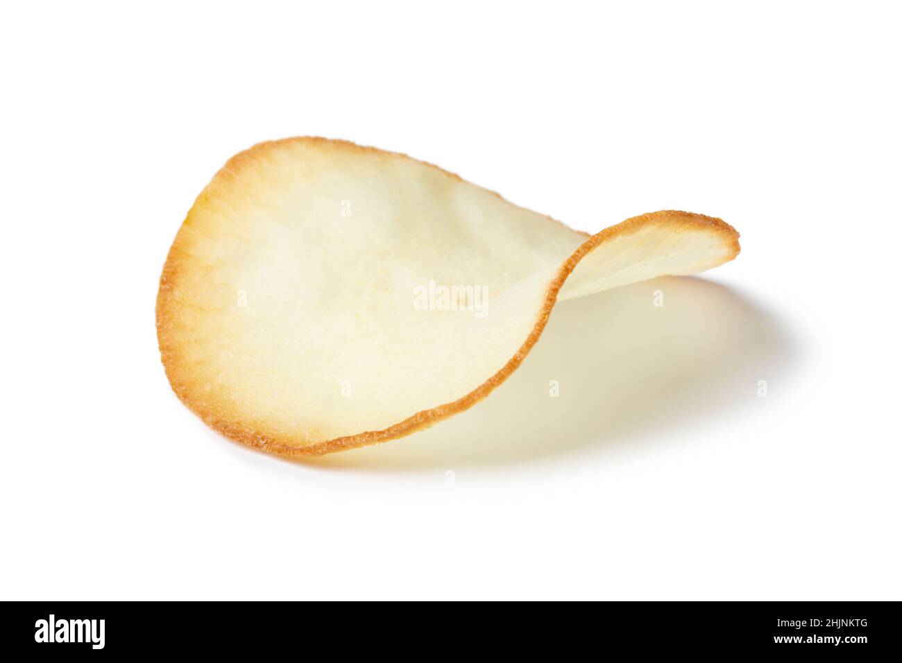 Single deep fried cassava chips close up isolated on white background ...