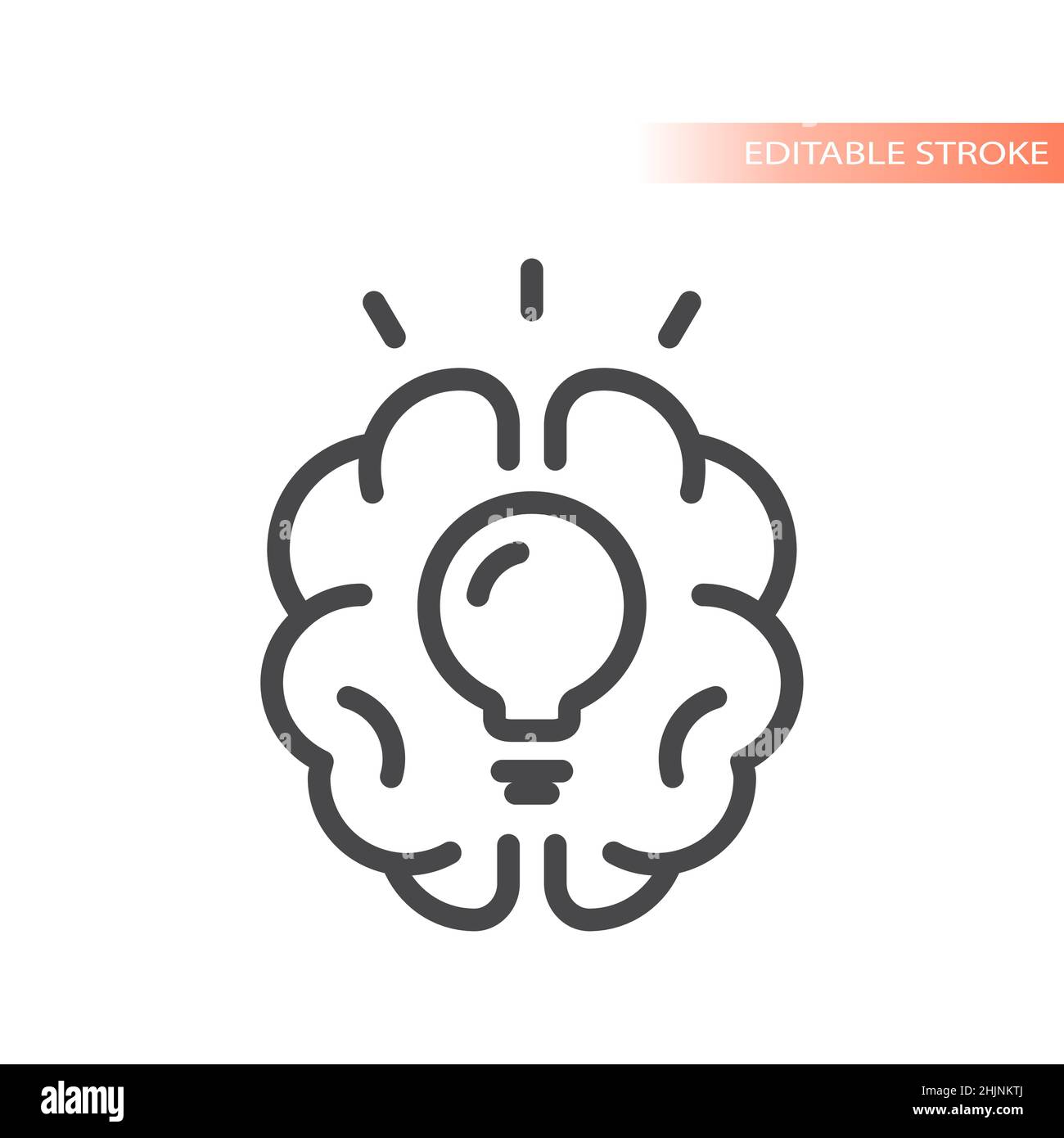 Brain and lightbulb line vector icon. Idea and creativity outlined ...