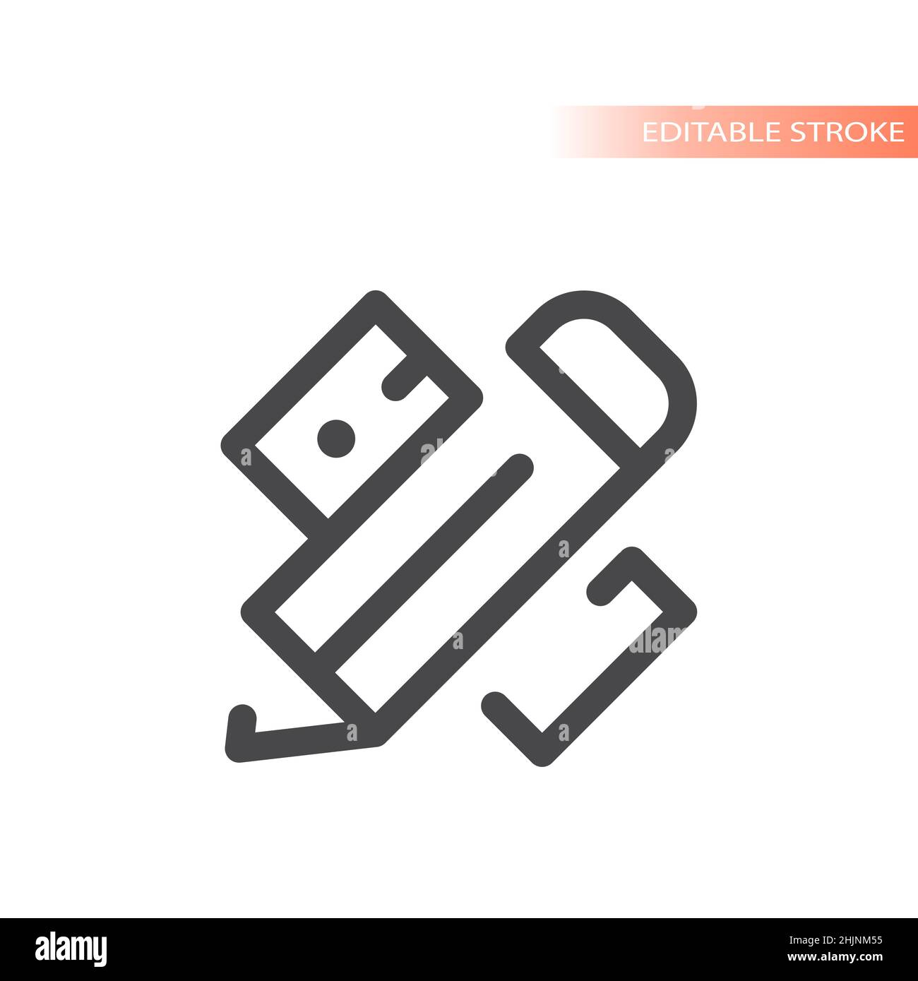 Ruler and pencil crossed vector icon. Outlined, editable stroke symbol ...