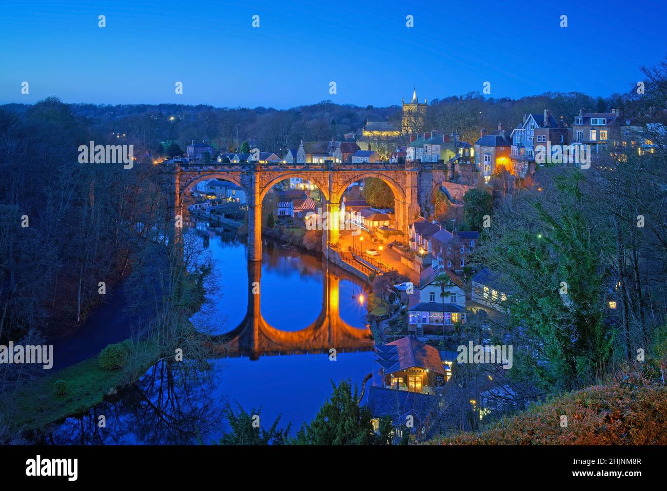 UK, North Yorkshire, Knaresborough Viaduct and River Nidd Stock Photo ...