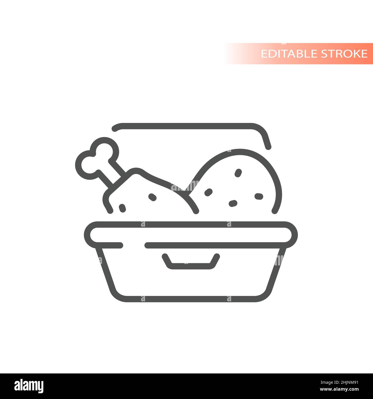Takeaway meal line vector icon. Take away box with chicken legs ...