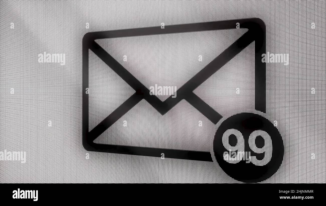 New email message notification on monitor screen. Animation of ...