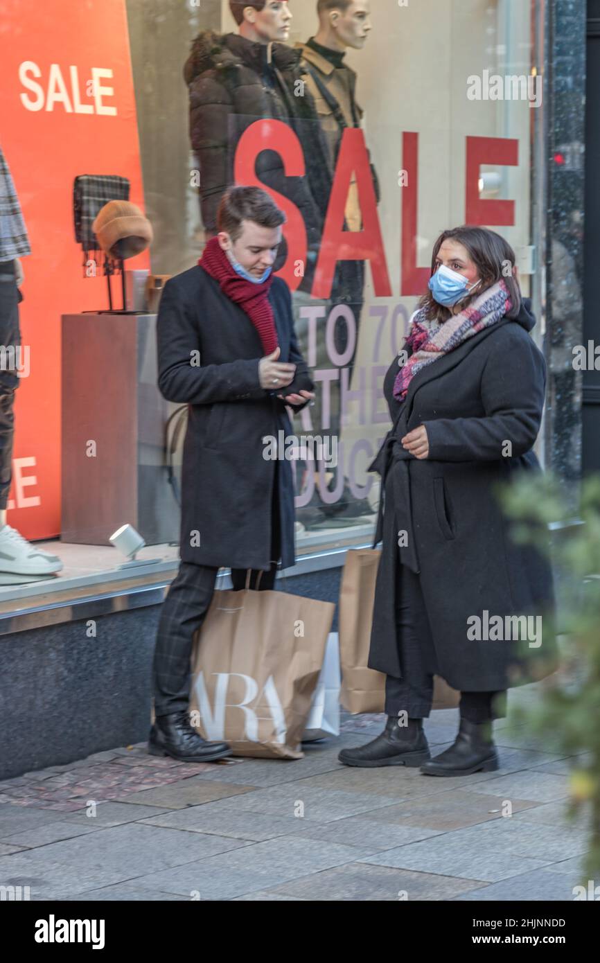 New normal shopping, Grafton Street, People with shopping at the ...
