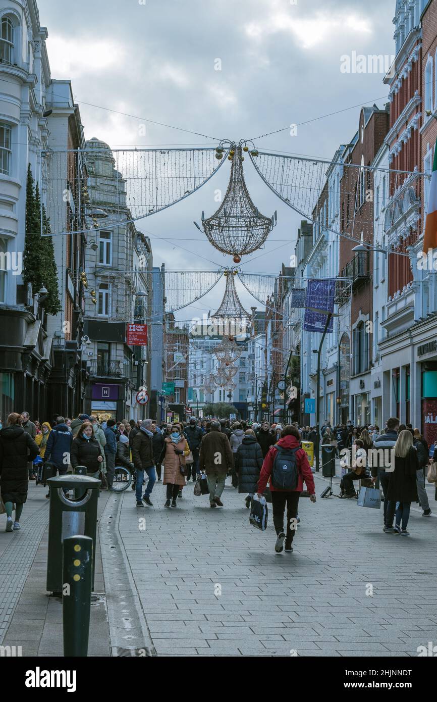 New normal shopping, Grafton Street, People with shopping at the ...