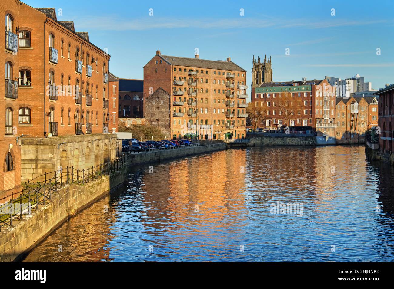 UK, West Yorkshire, Leeds, View from Leeds Bridge towards the Calls ...