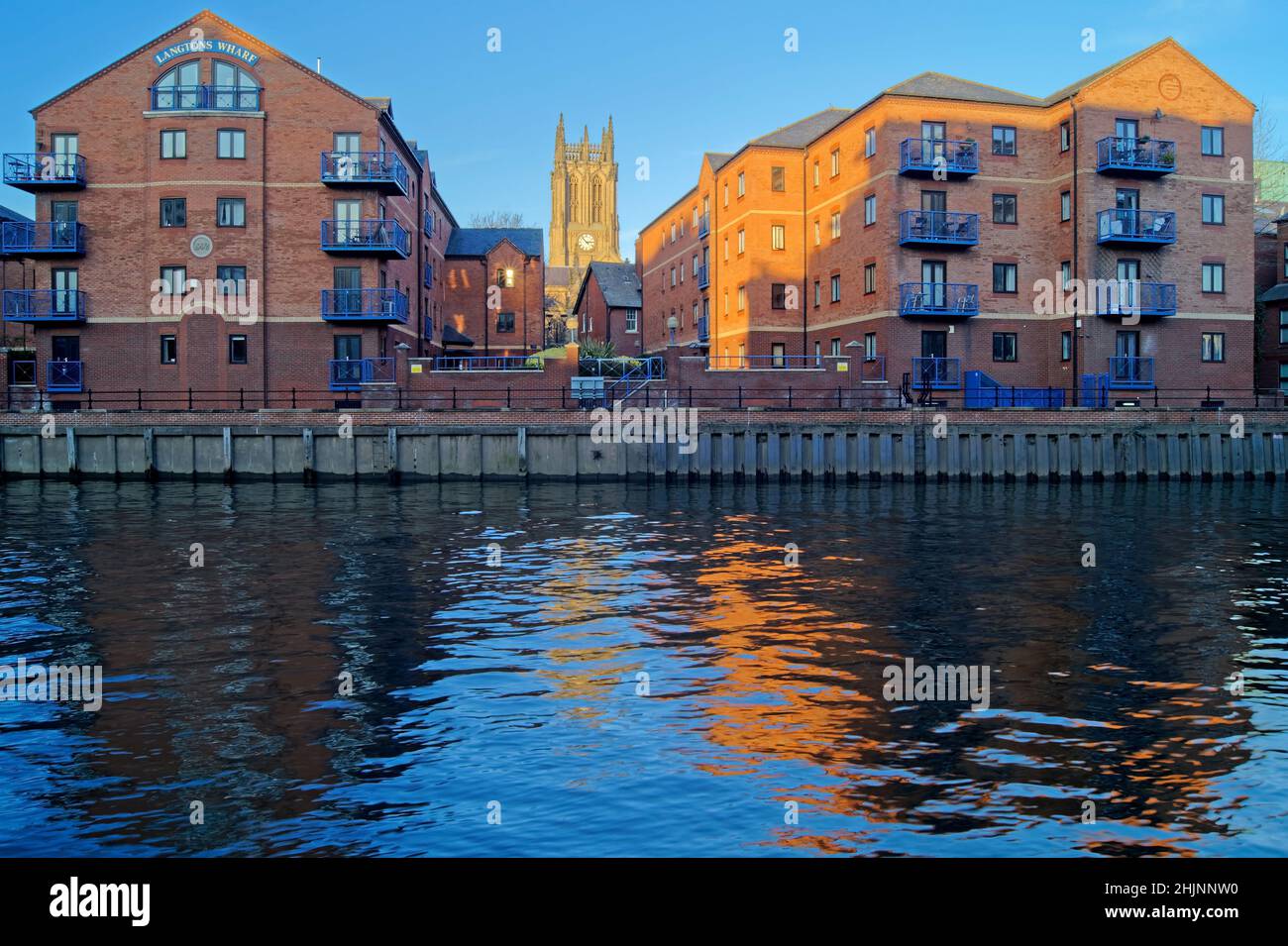 UK, West Yorkshire, Leeds, South Face of Leeds Minster and Riverside ...