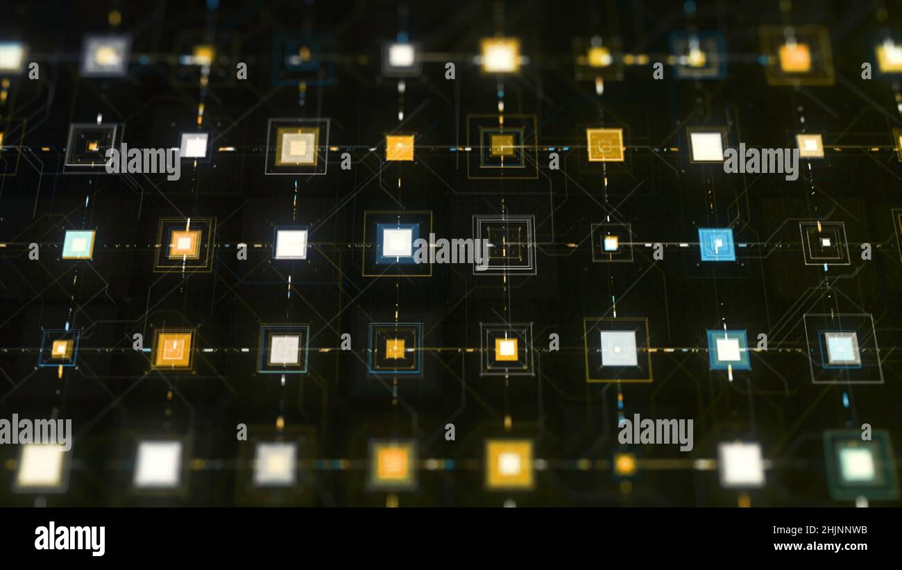 Abstract electrical signals in electronic circuit. Circuit board and ...