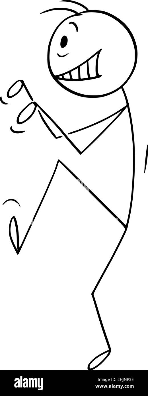 Crazy Person or Criminal Sneaking Tiptoe, Vector Cartoon Stick Figure ...