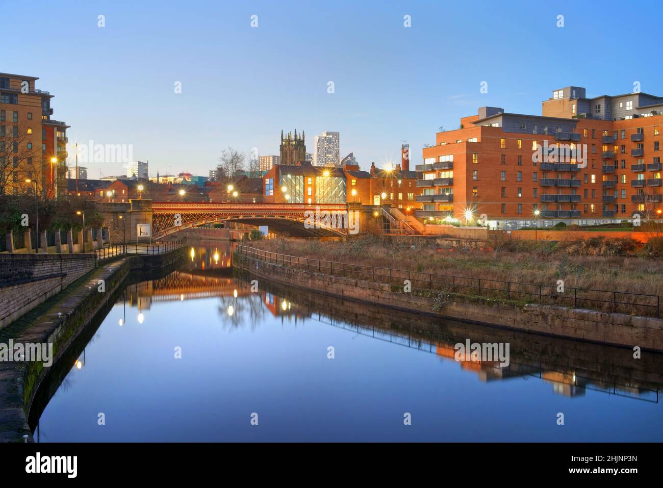 UK, West Yorkshire, Leeds, Crown Point Bridge over the River Aire, with ...