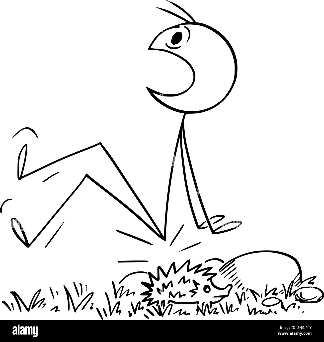 Person in Nature Sitting on Hedgehog by Mistake , Vector Cartoon Stick ...