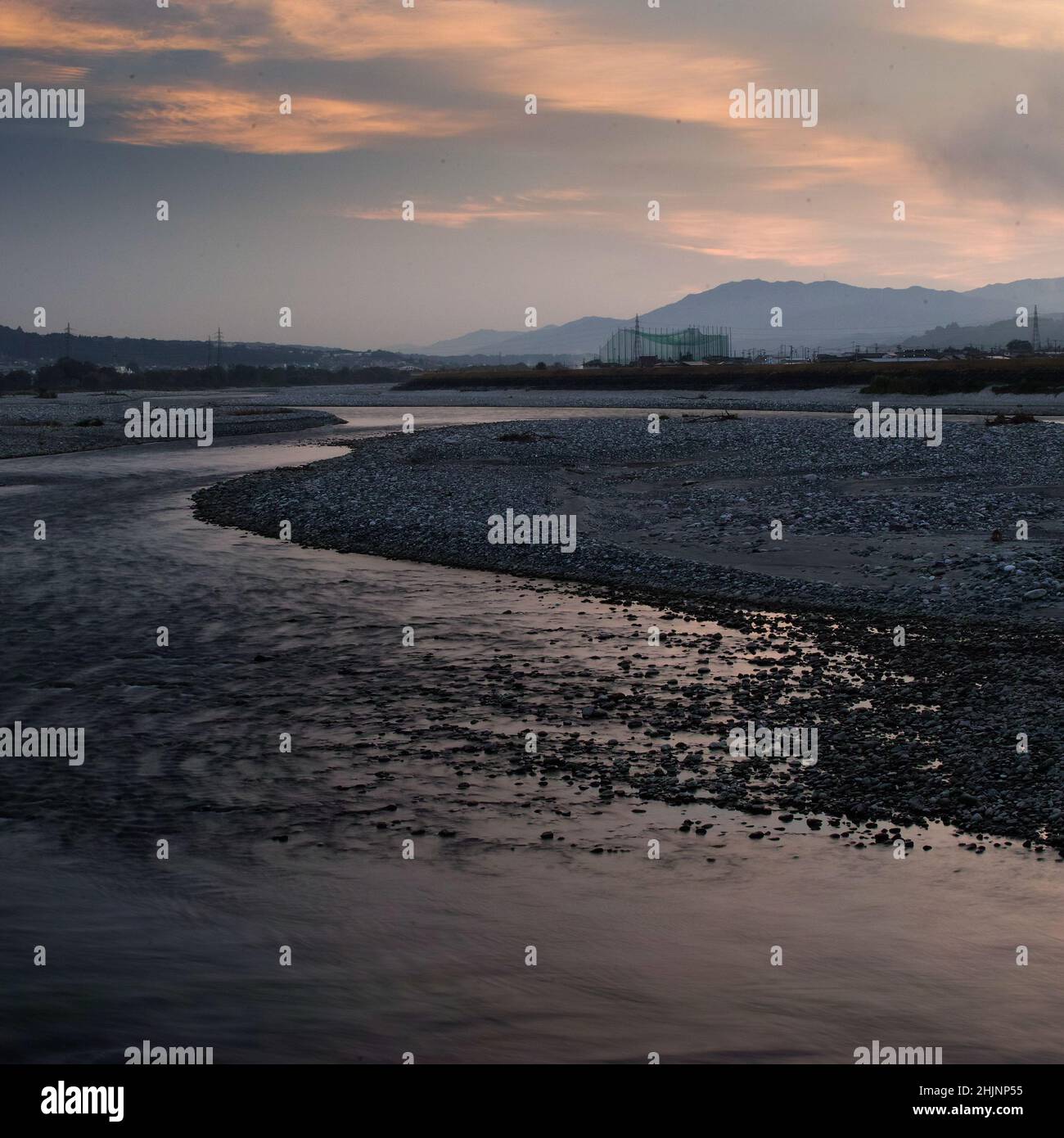iida, nagano, japan, 2021/01/10 , Early morning view of the Tenryu ...