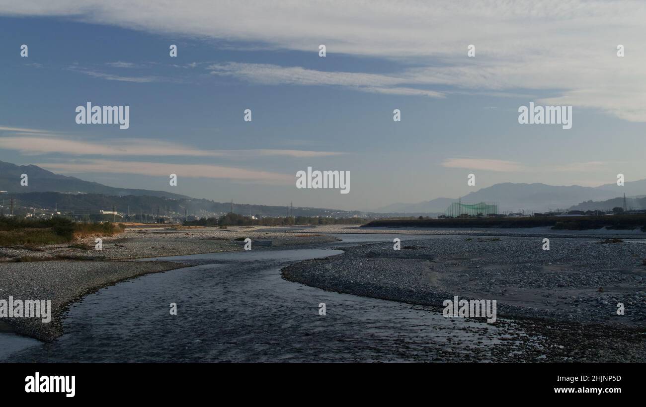 iida, nagano, japan, 2021/01/10 , Early morning view of the Tenryu ...