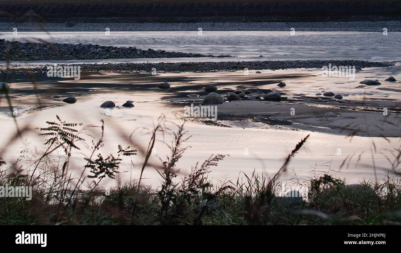 iida, nagano, japan, 2021/01/10 , Early morning view of the Tenryu ...