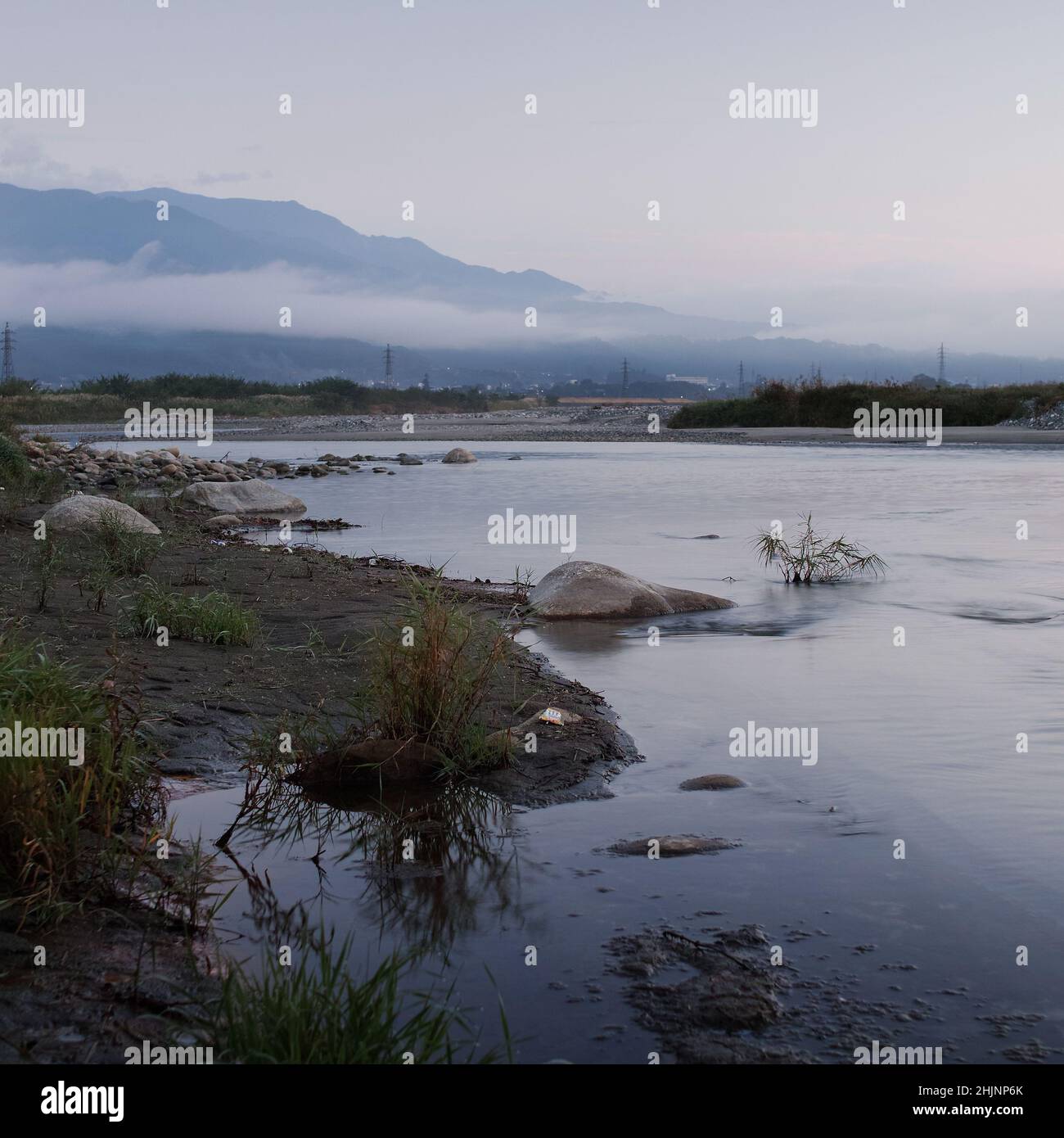 iida, nagano, japan, 2021/01/10 , Early morning view of the Tenryu ...