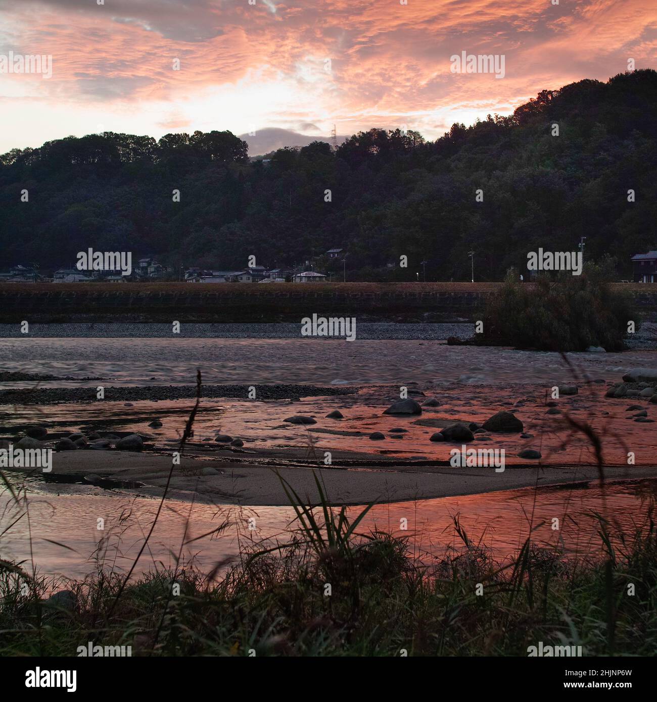 iida, nagano, japan, 2021/01/10 , Early morning view of the Tenryu ...