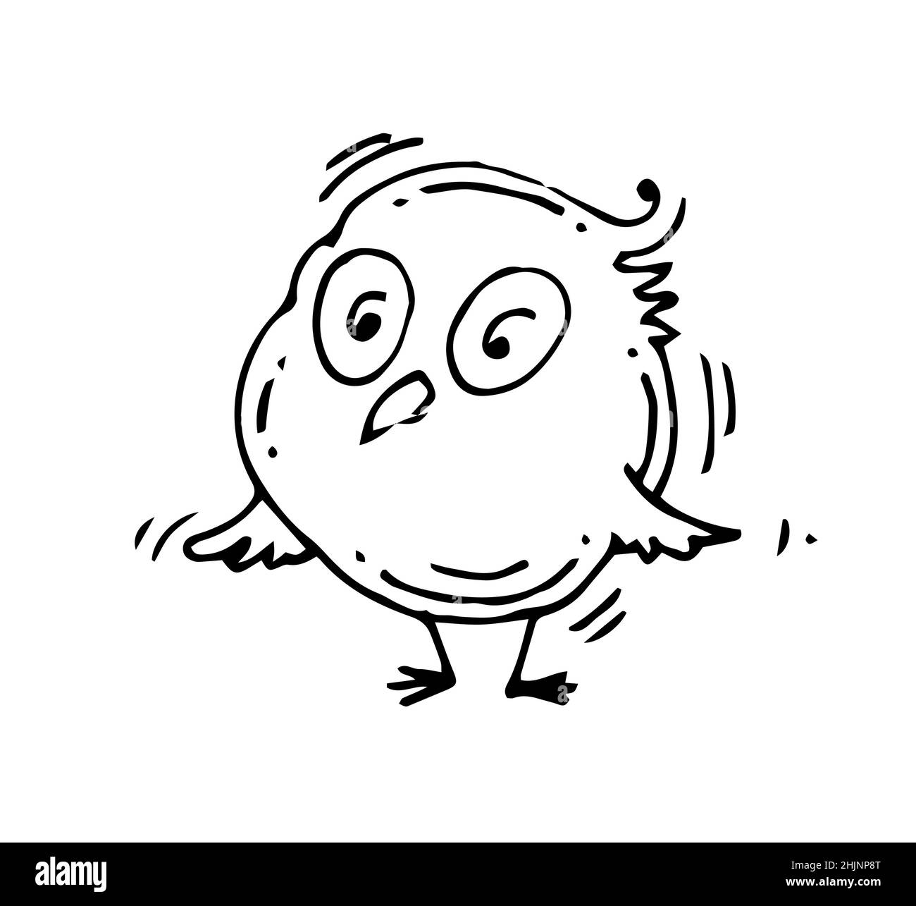 Round funny bird. Cartoon character. Outline sketch. Hand drawing is ...