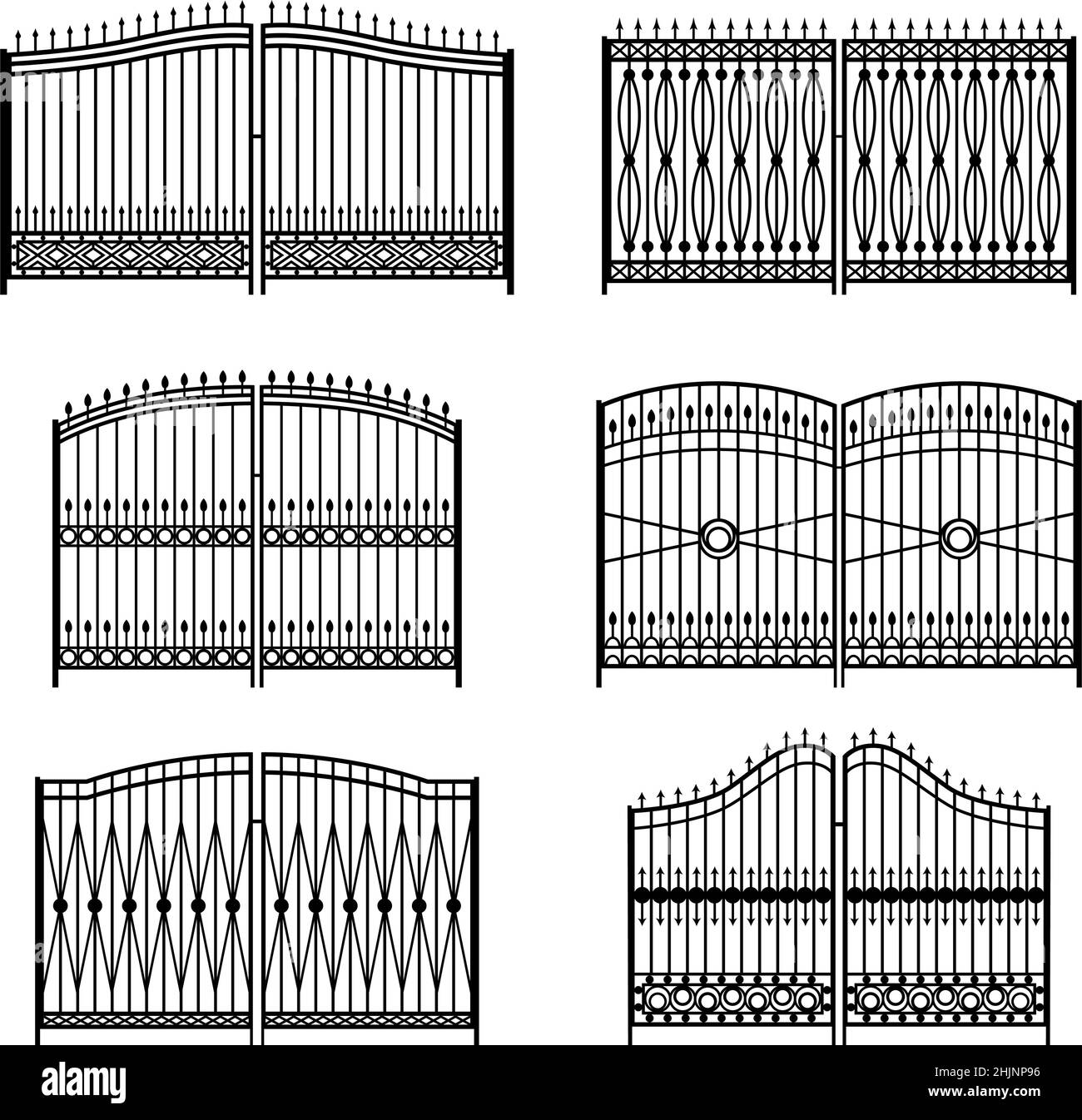 Set of silhouettes of decorative forged gates, vector illustration ...
