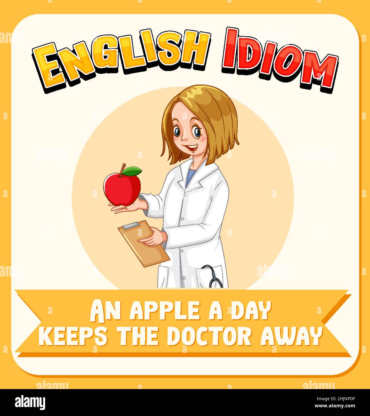 English idiom with an apple a day keeps the doctor away illustration ...