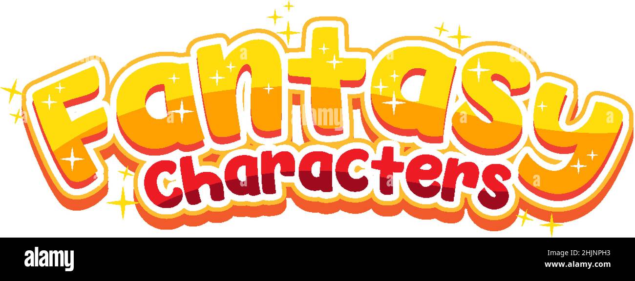 Fantasy Characters text word in cartoon style illustration Stock Vector ...