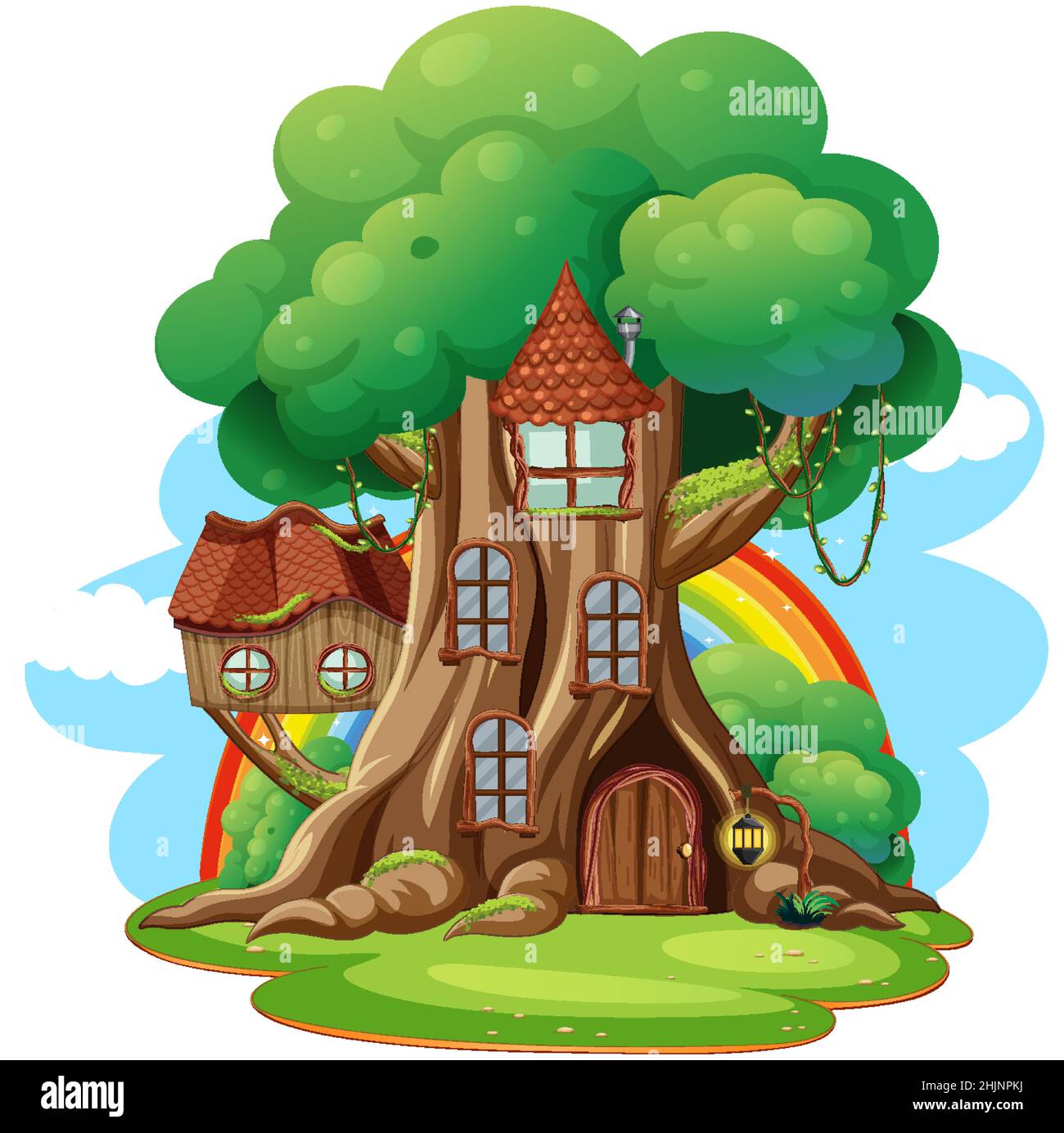 Fantasy tree house inside tree trunk illustration Stock Vector Image ...
