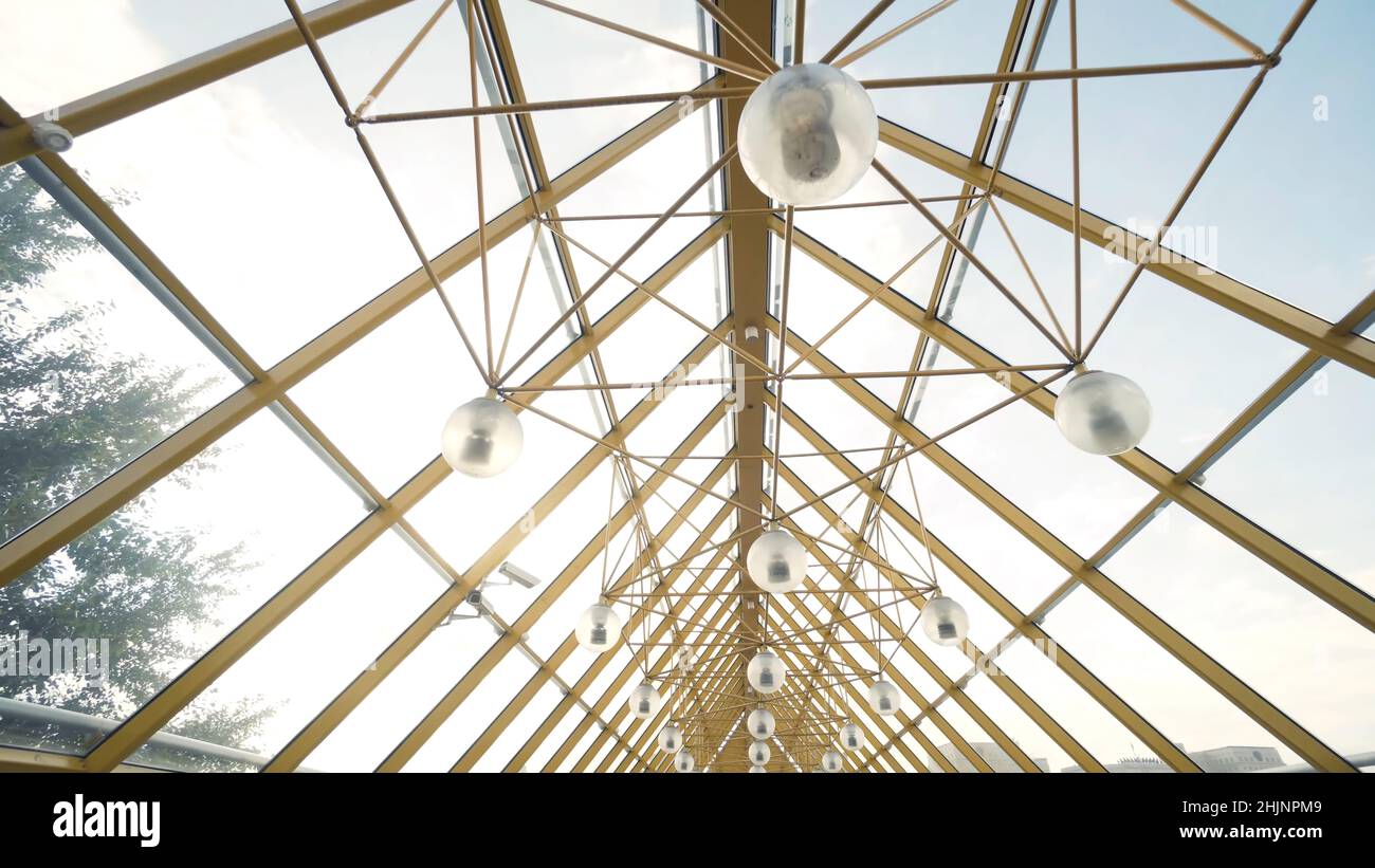 Covered arch bridge for pedestrians. Action. Beautiful covered bridge ...