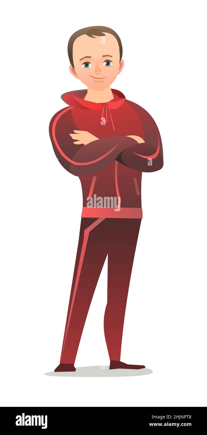 Little boy in tracksuit. Guy got ready for sports activities. Cheerful ...